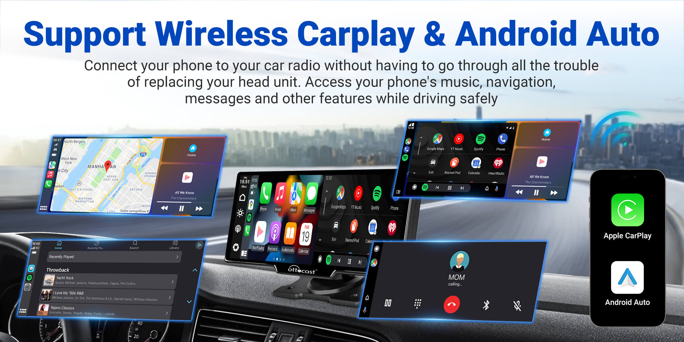 Ottoscreen Max Portable Apple Carplay & Android Auto Screen For Car wi ...