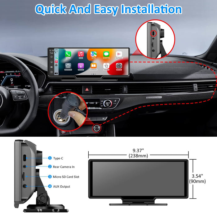 Ottoscreen Max Portable 10.26" Carplay/Android Auto Car Display Screen